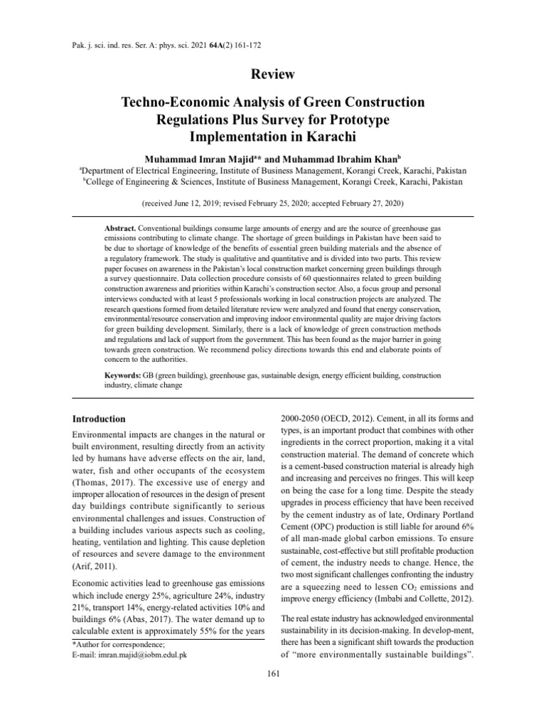 Techno-Economic Analysis of Green Construction Regulations Plus Survey For Prototype ...