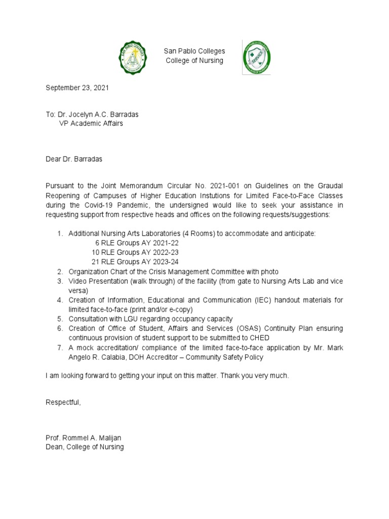 Communication Letter To VPAA in F2F | PDF