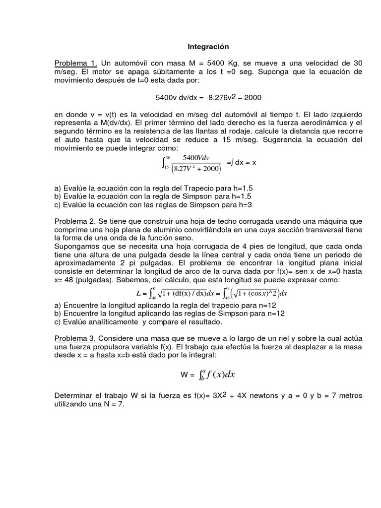 PROBLEMAS Integracion Numerica | PDF | Integral | Ecuaciones