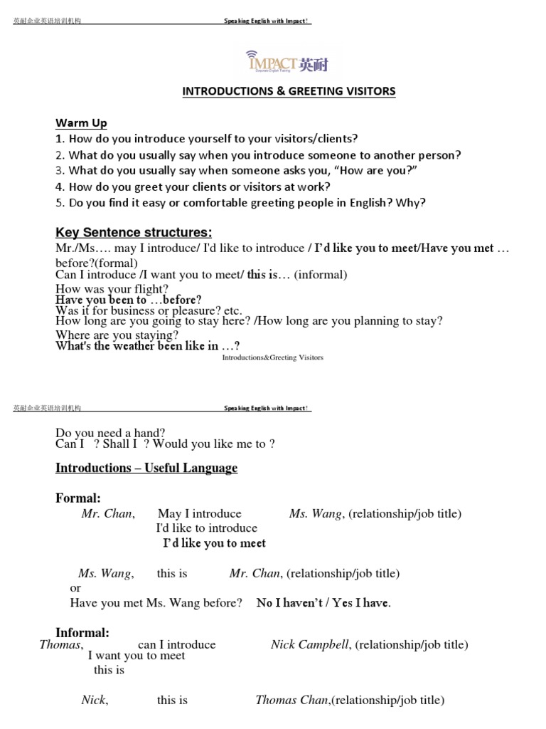 1-Formal Introductions and Welcoming Visitors | PDF