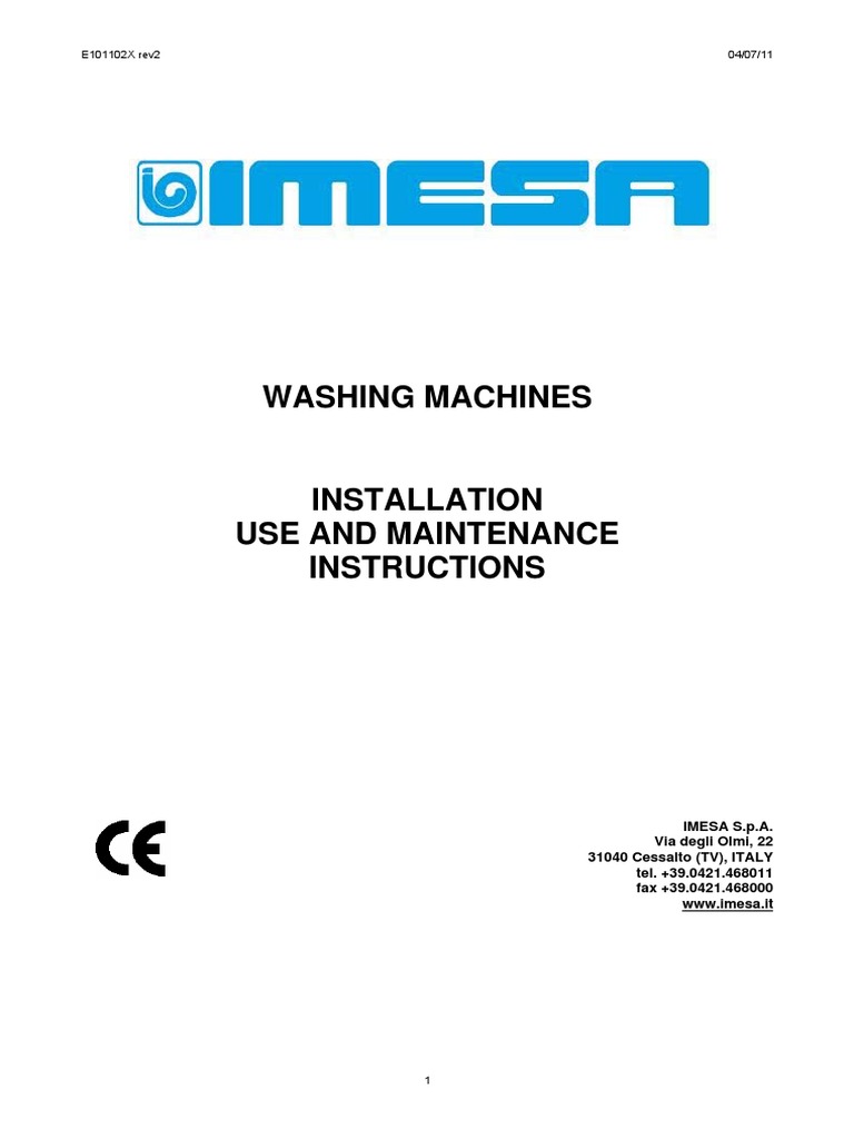 Washing Machines Installation Use and Maintenance ... - IMESA SpA | PDF ...