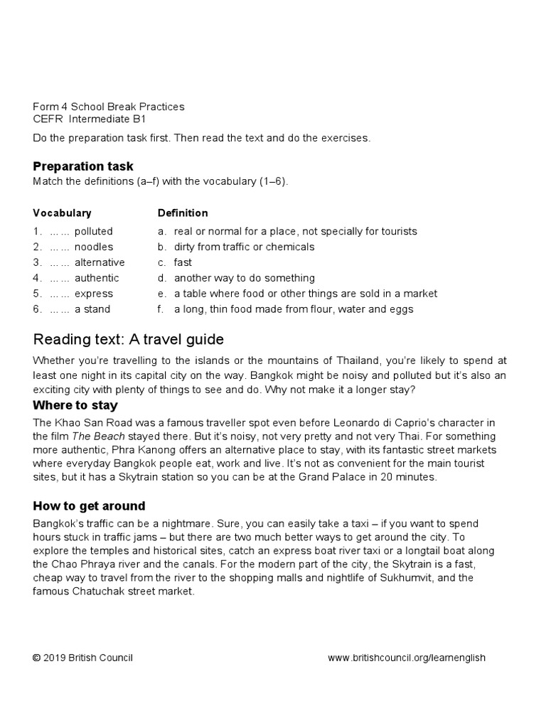 LearnEnglish Reading B1 A Travel Guide | PDF | Bangkok