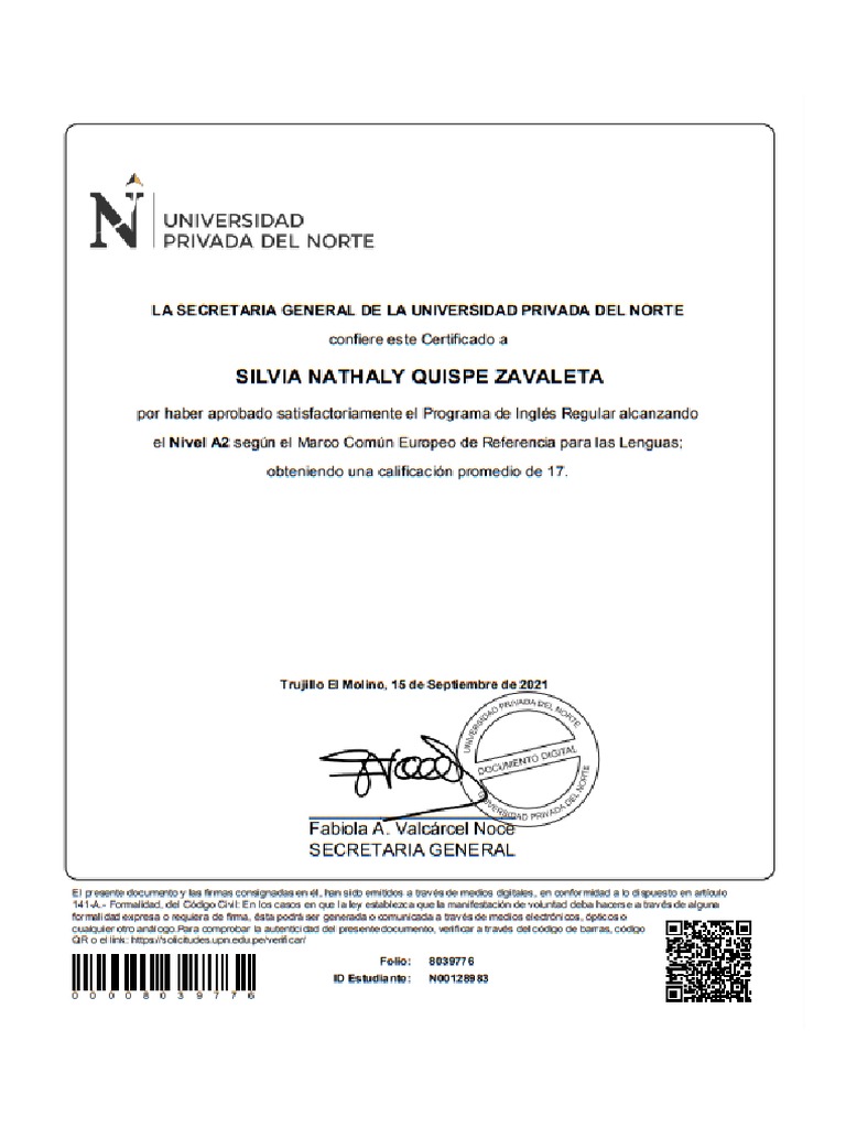 Certificado de Ingles | PDF