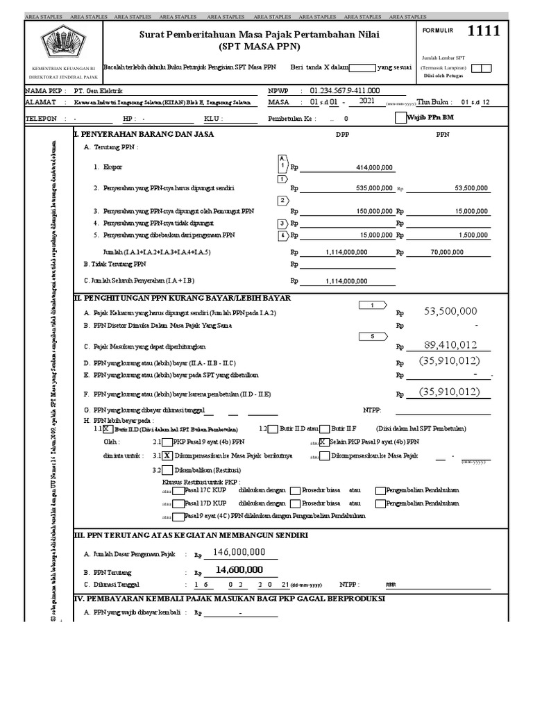 Contoh SPT Masa PPN | PDF