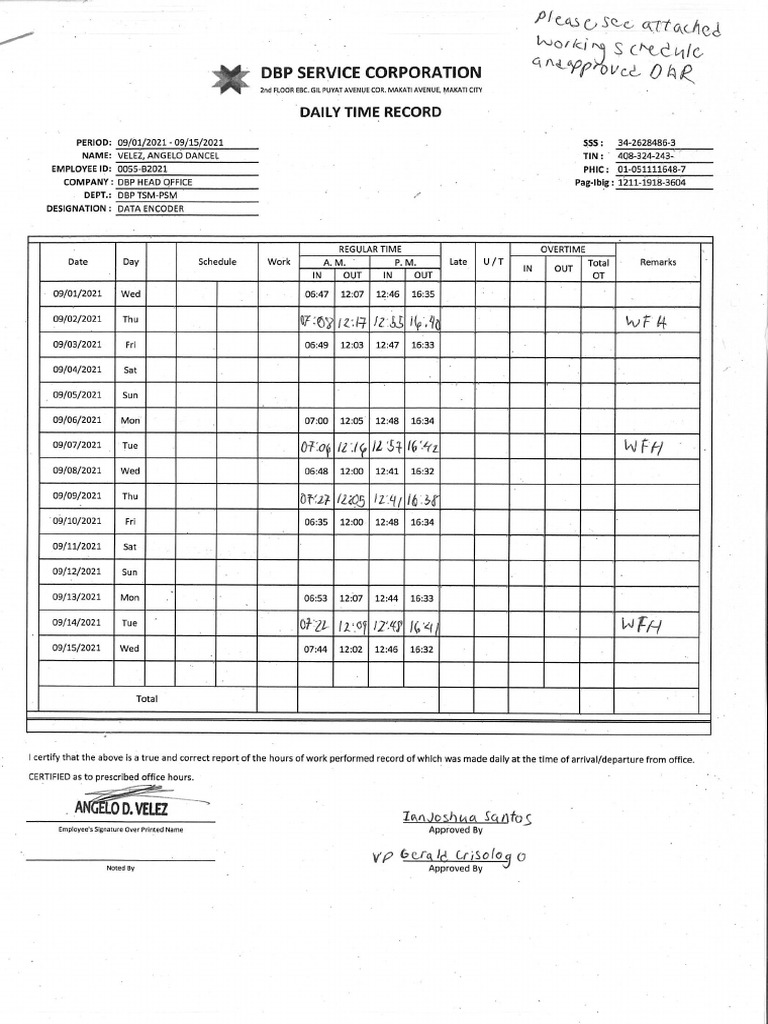 Angelo - DTR Sept 1-15, 2021 | PDF