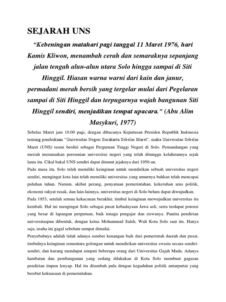 Sejarah Uns | PDF
