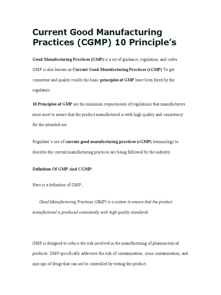 Current Good Manufacturing Practices (CGMP) 10 Principle's | PDF ...