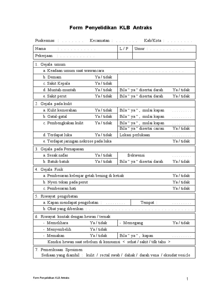 Form Penyelidikan KLB Antraks | PDF
