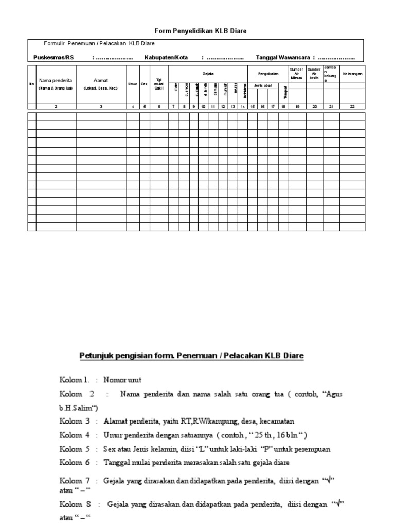Form Penyelidikan KLB Diare | PDF