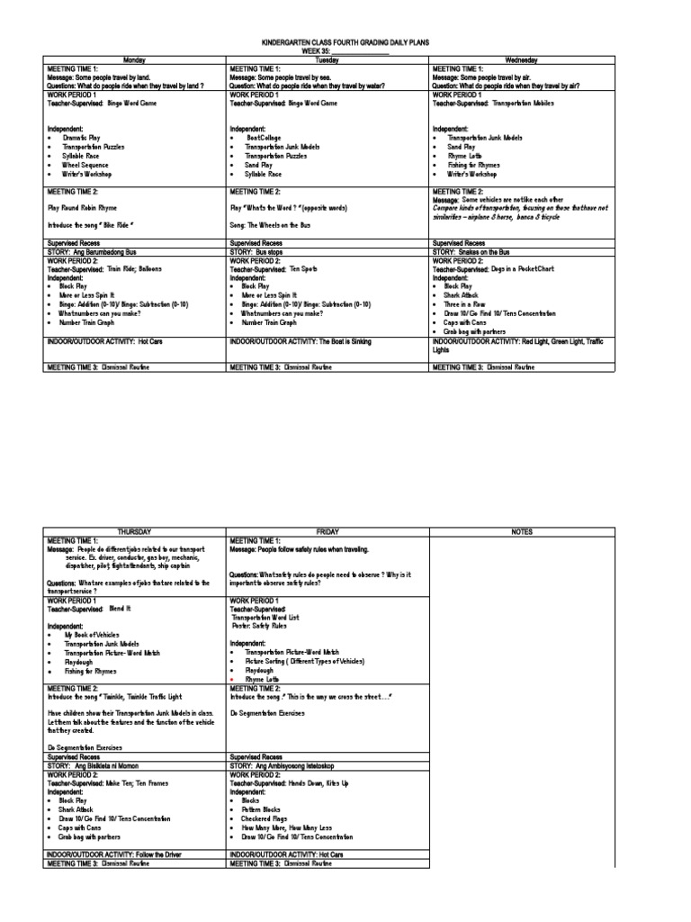 Kindergarten Lesson Plan Week 35 | PDF | Traffic Light | Traffic