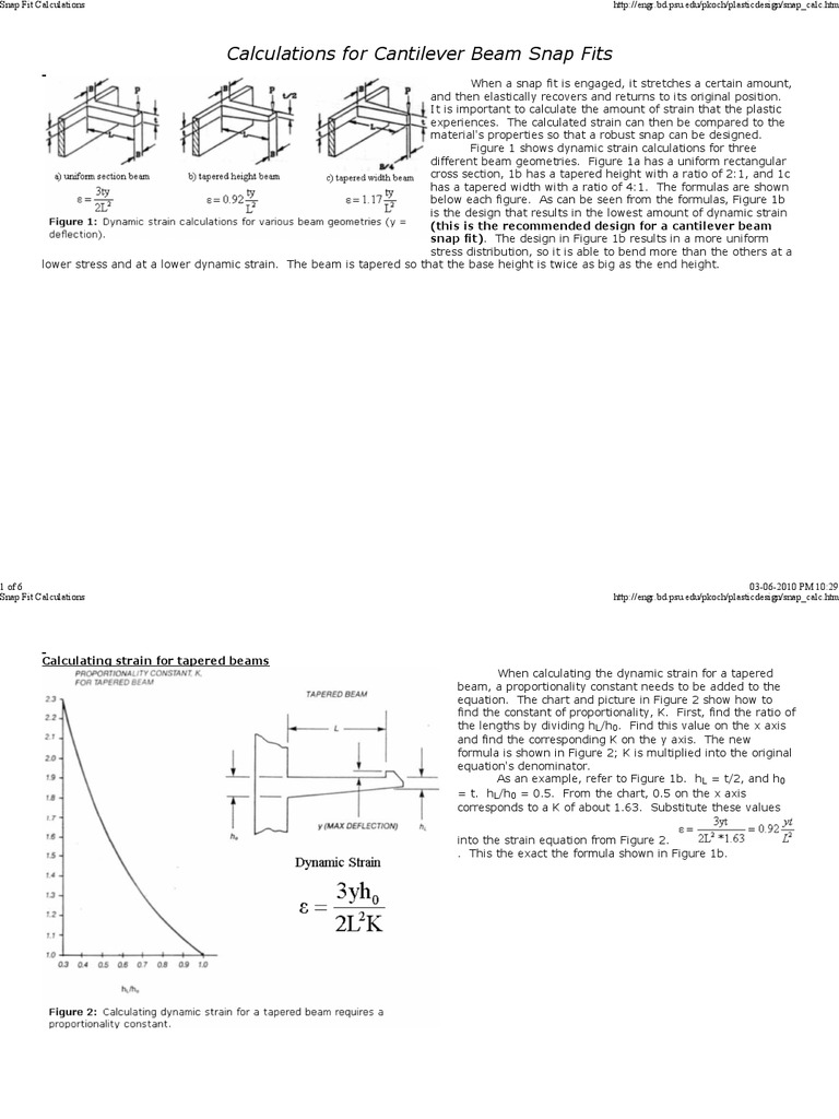 Snap Fit Calculations | PDF | Beam (Structure) | Deformation (Mechanics)
