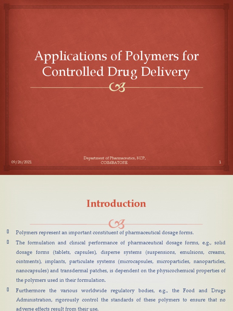 Applications of Polymers For CDDS | PDF | Osmosis | Polymers