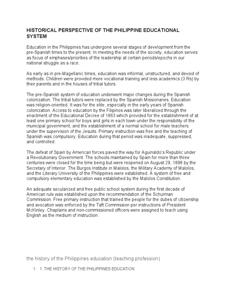 Historical Perspective of The Philippine Educational System | PDF ...