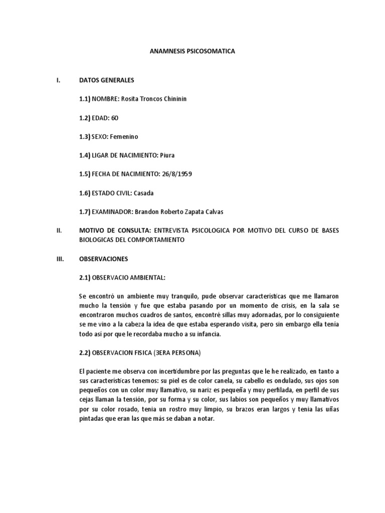 Anamnesis Psicologica | PDF