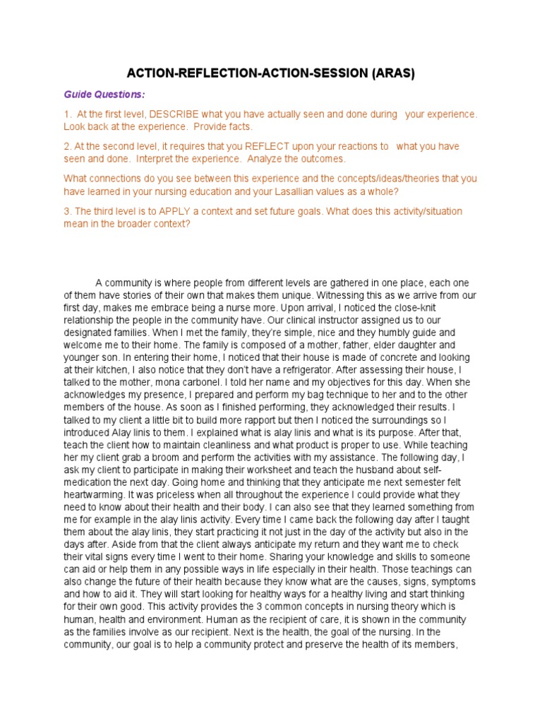 Action-Reflection-Action-Session (Aras) : Guide Questions | PDF ...