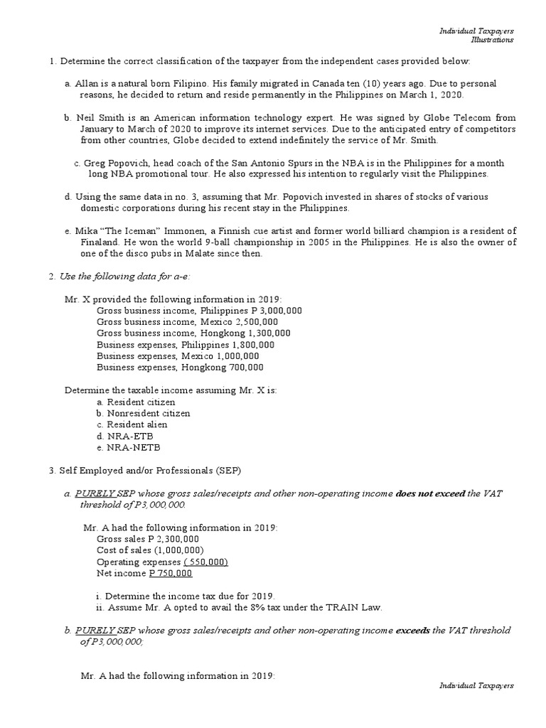 Individual Taxpayers - Sample Problems | PDF | Taxes | Capital Gains Tax