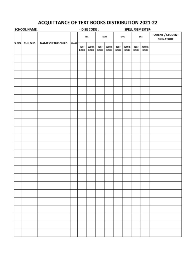 Textbook Distribution Receipt 2021-22 | PDF