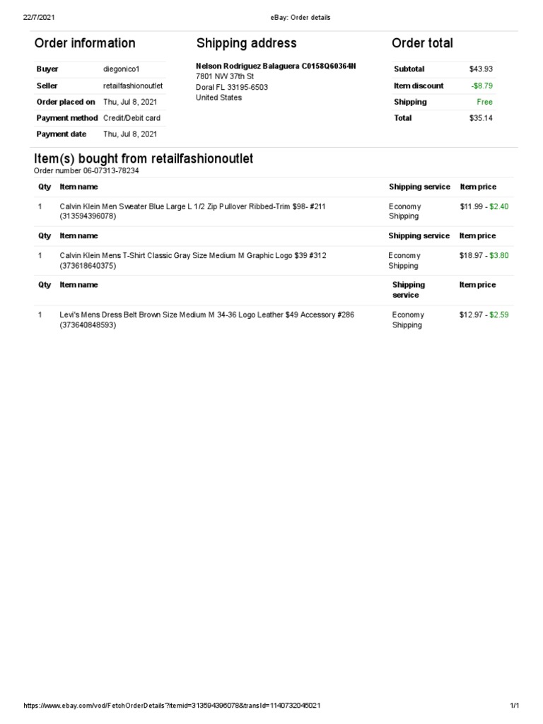 Ebay - Order Details Julio 2021 | PDF