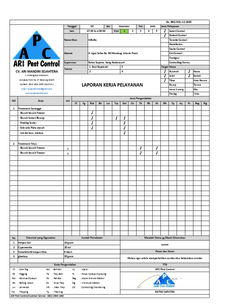 Laporan Kerja Pelayanan Pest Control | PDF