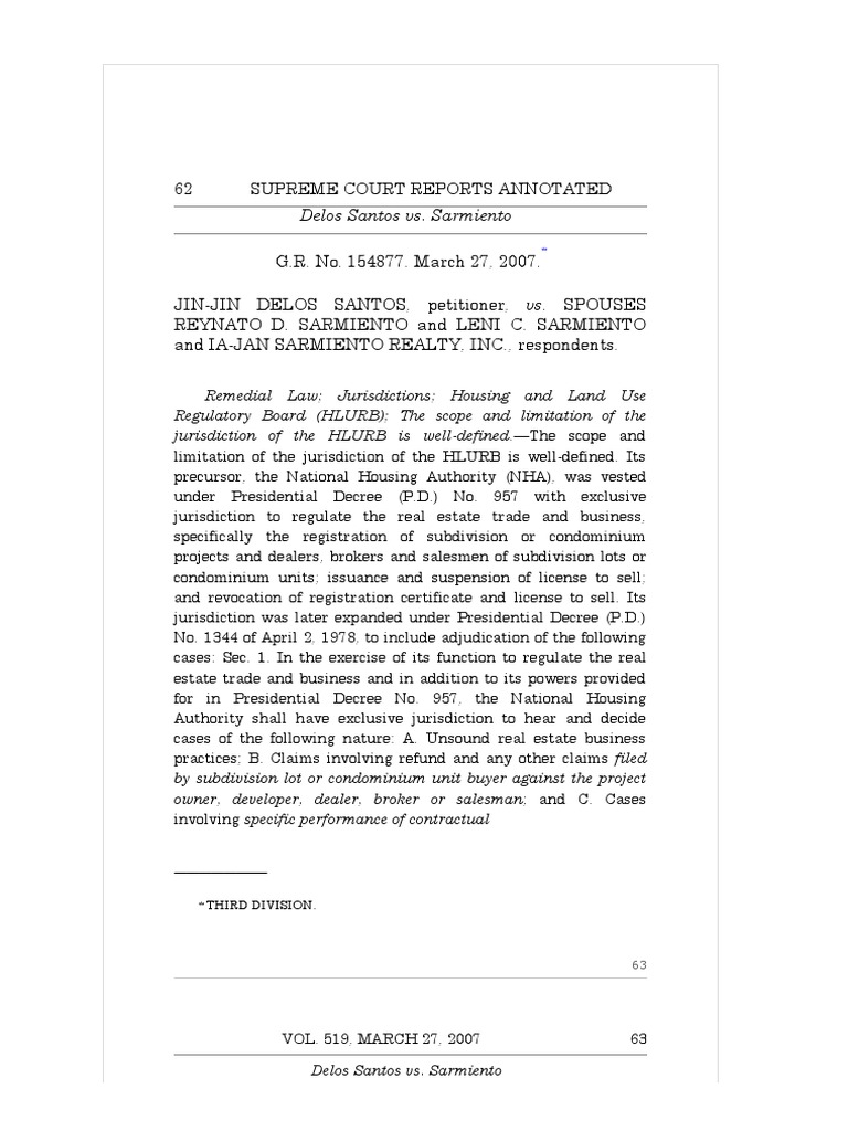 Delos Santos vs. Sarmiento, 519 SCRA 62, March 27, 2007 | PDF ...