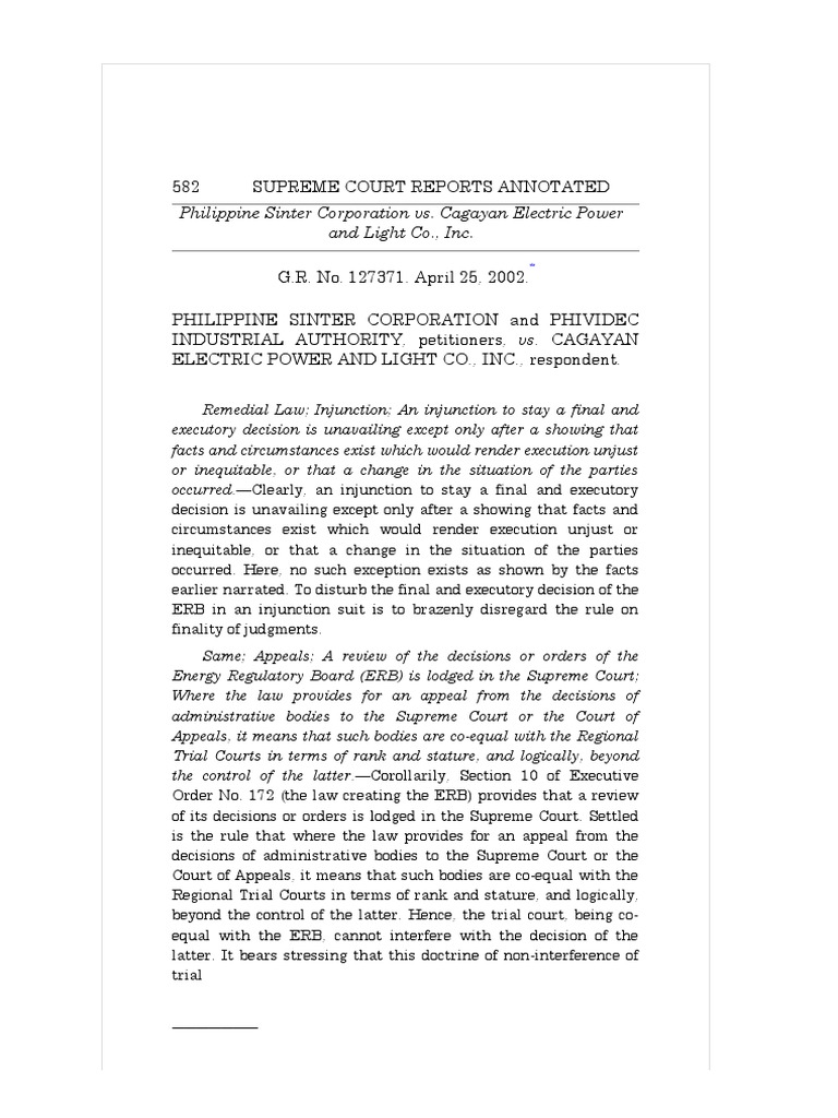Philippine Sinter Corporation vs. Cagayan Electric Power and Light Co ...
