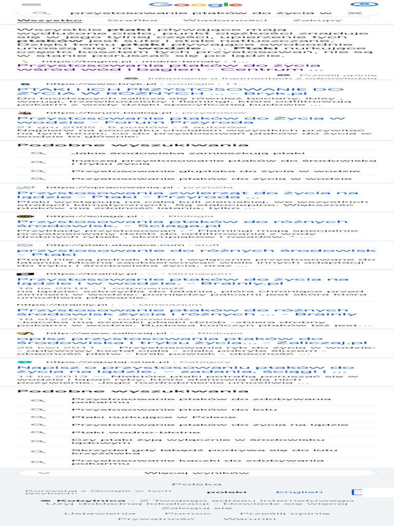 Przystosowanie Ptaków Do Życia W Wodzie - Szukaj W Google | PDF