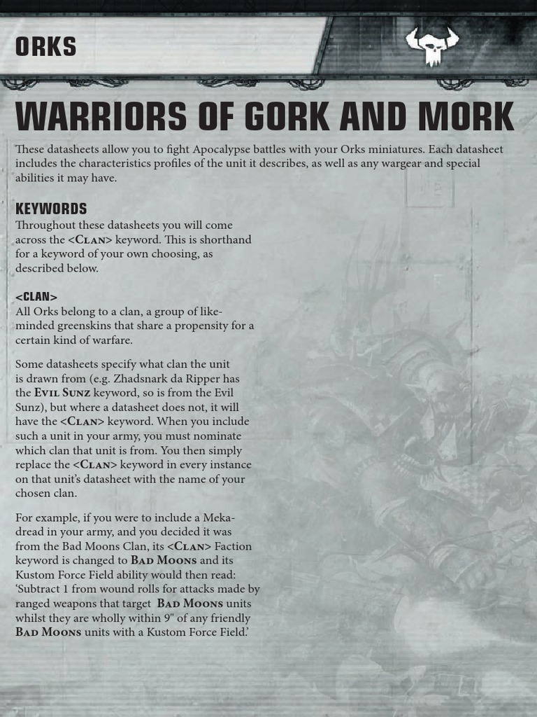 Ork Datasheets for Apocalypse Battles | PDF | Infantry | Wars & Military