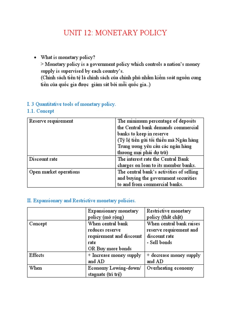 Monetary Policy Tools and Effects | PDF