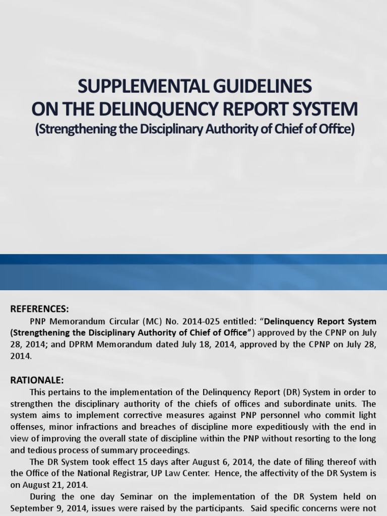 Supplemental Guidelines On The Delinquency Report System ...