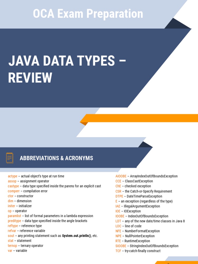 OCA Exam Preparation: Java Data Types - Review | PDF | Programming ...