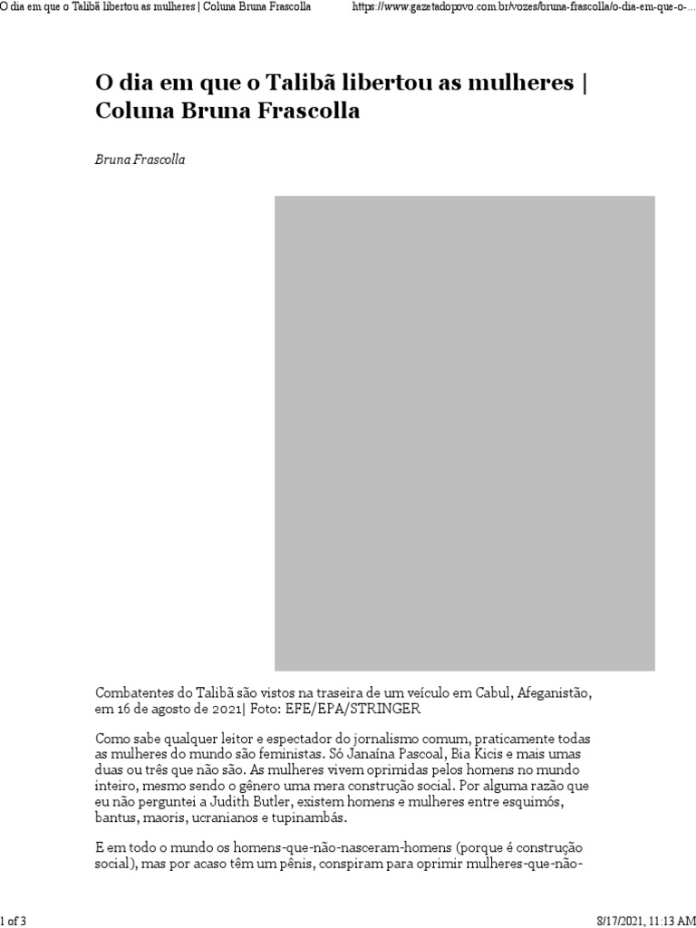 O Dia em Que o Talibã Libertou As Mulheres - Bruna Frascolla | PDF | Talibã | Patriarcado
