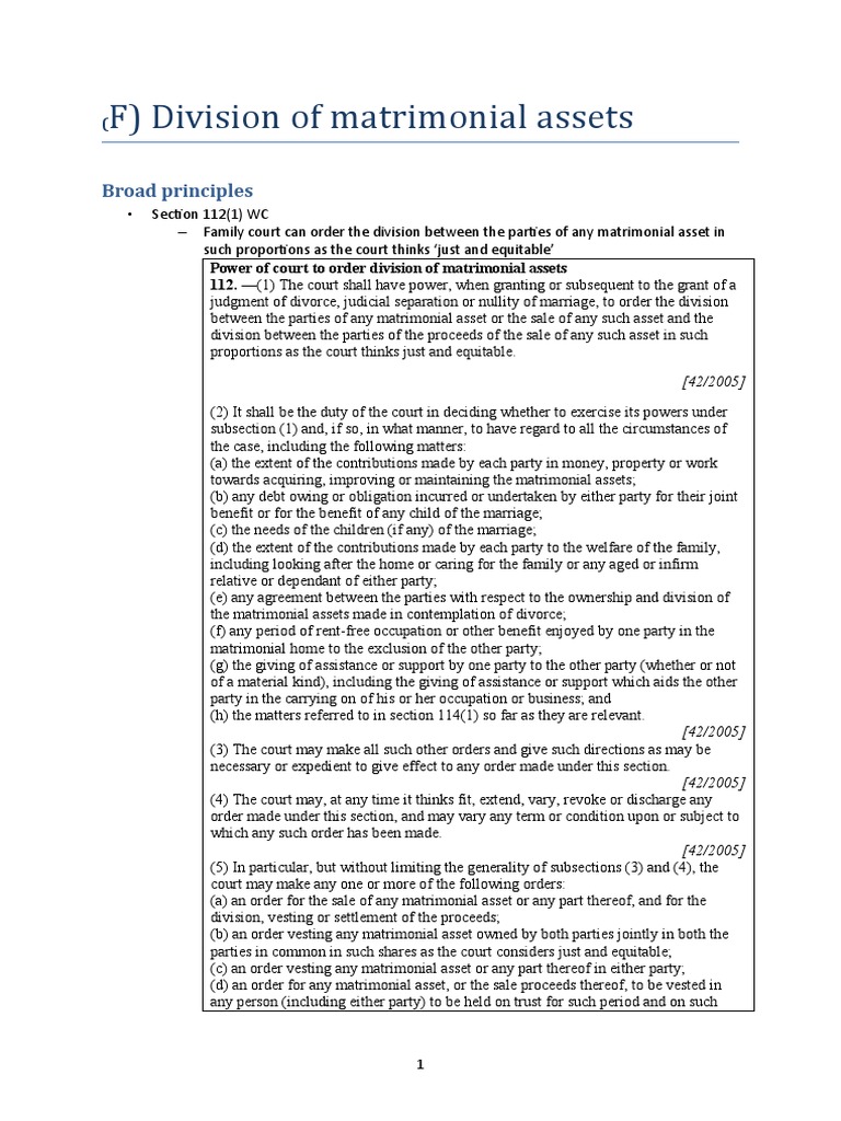 F) Division of Matrimonial Assets: Broad Principles | PDF | Marriage ...