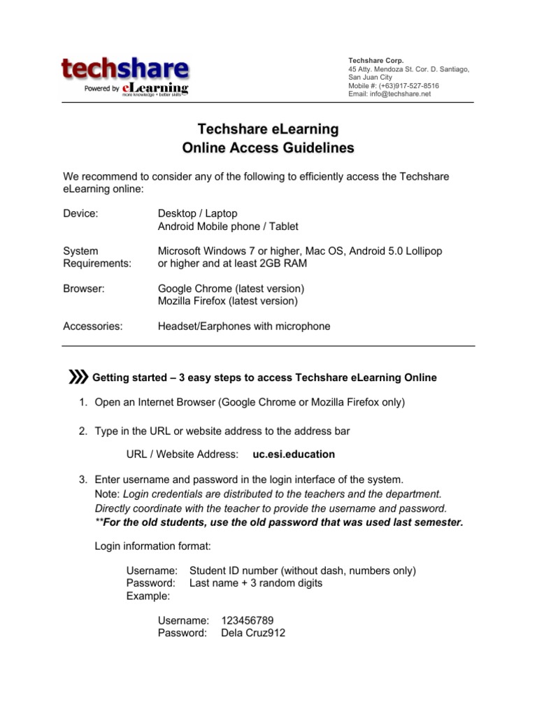 Techshare Online Access Guidelines-1 | PDF | Android (Operating System ...