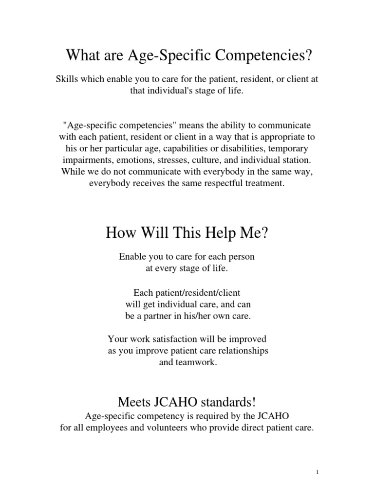 What Are Age-Specific Competencies?: Meets JCAHO Standards! | PDF ...