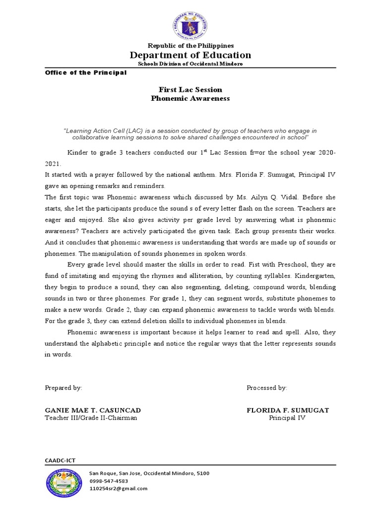 Grade 2 - Narrative Report 1st LAC SESSION (01!27!2021) | PDF | Phoneme ...