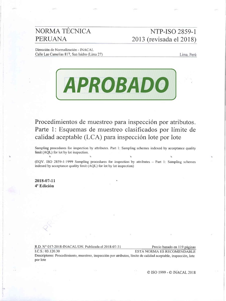 Ntp-Iso 2859-1 2013 (2018) | PDF