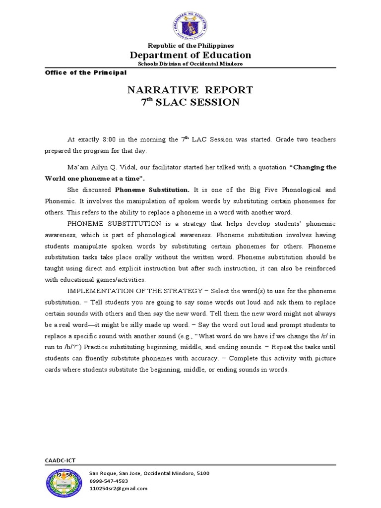 Grade 2 - Narrative Report 7th LAC SESSION | PDF | Phoneme | Applied ...