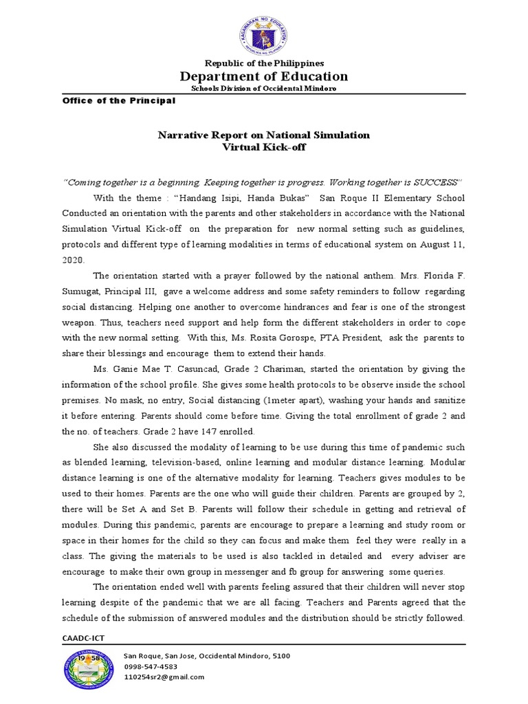 Grade 2 - Narrative Report Kickoff | PDF