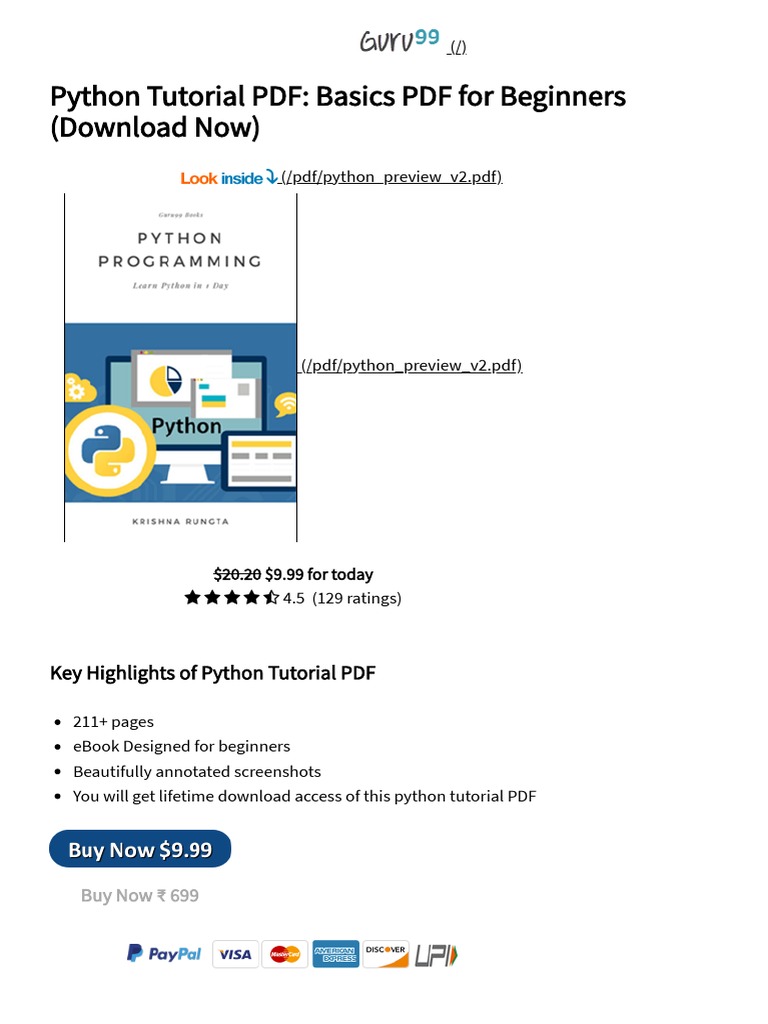 Python Tutorial PDF - Basics PDF For Beginners (Download Now) | PDF ...