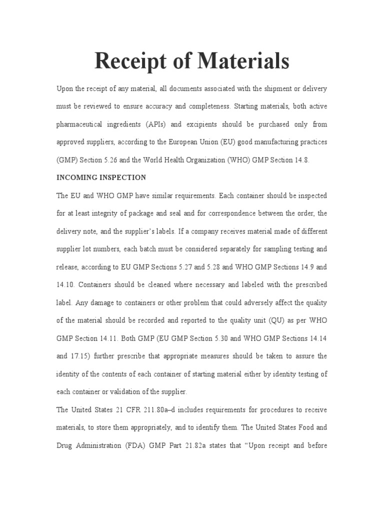 Receipt of Materials: Incoming Inspection | PDF