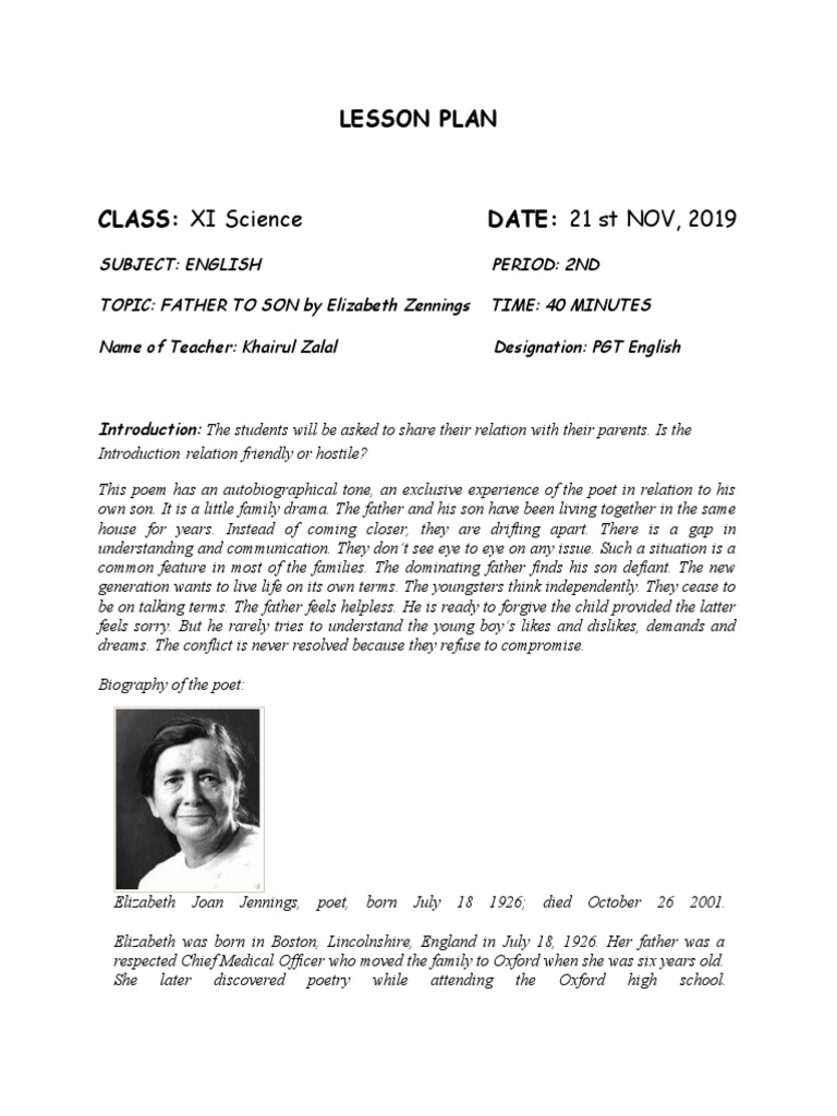 Father to Son: Lesson Plan Overview | PDF | Cognition