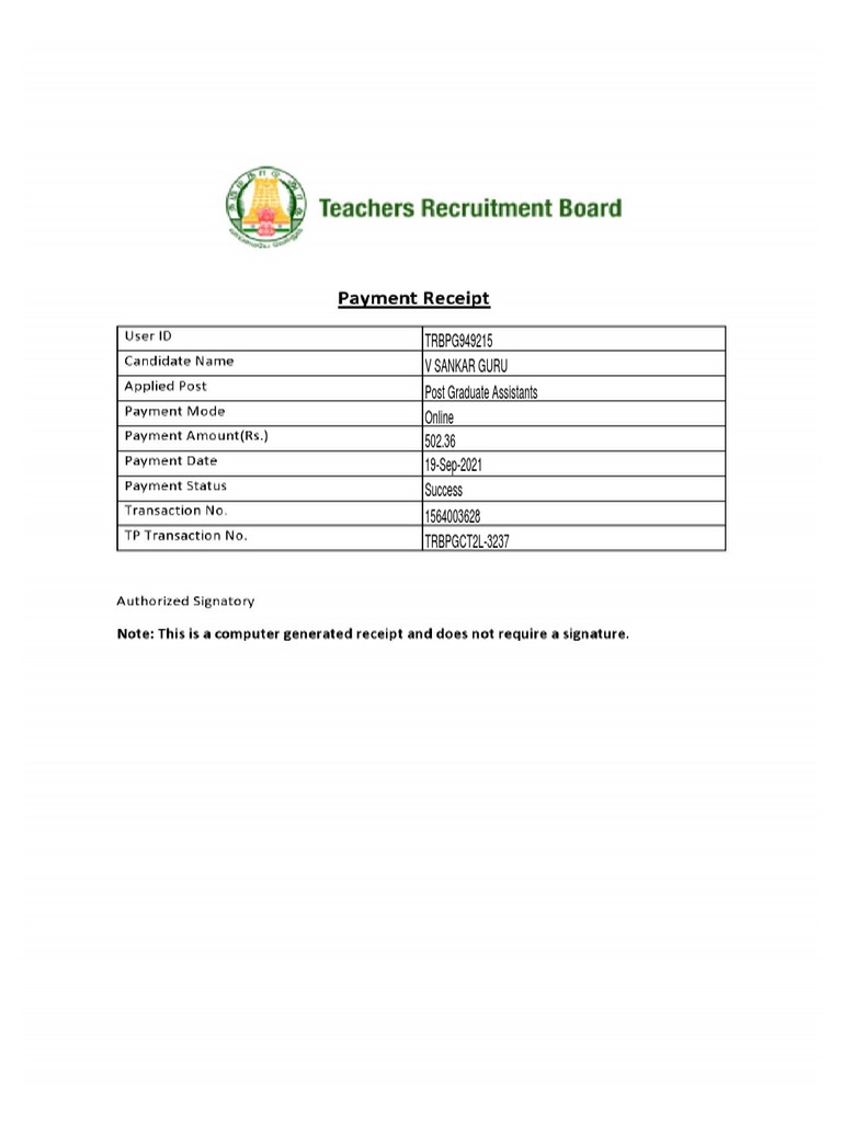 V Sankar Guru TRBPG949215 Post Graduate Assistants 502.36 Success ...
