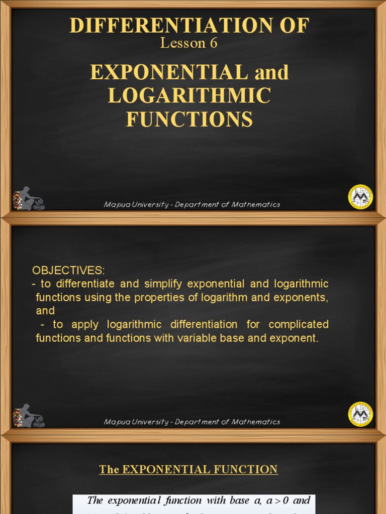 8a. Differentiation of Exponential and Logarithmic Functions With Solutions | PDF | Logarithm ...