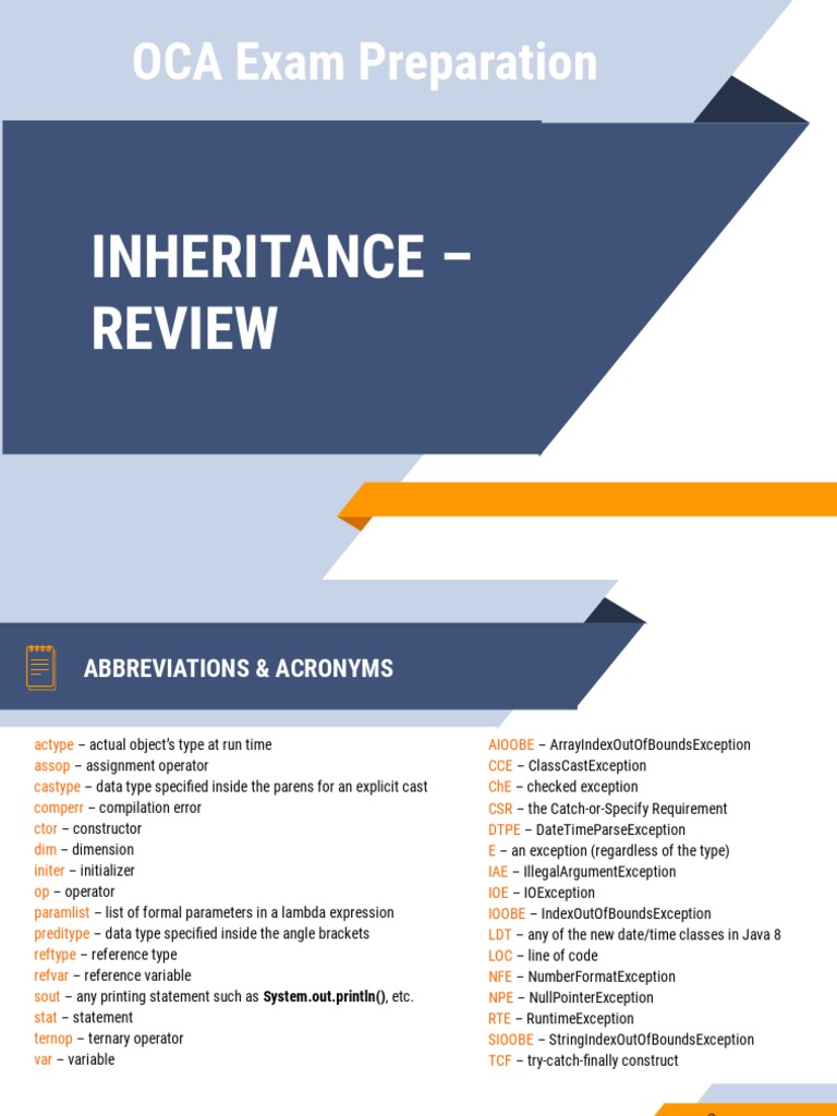 OCA Exam Preparation: Inheritance - Review | PDF | Method (Computer ...