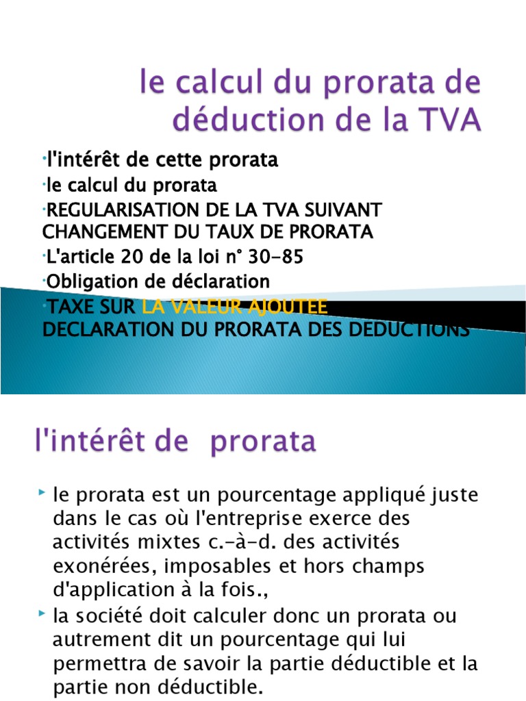 TVA - Le Calcul Du Prorata | PDF | Taxe sur la valeur ajoutée | Économie