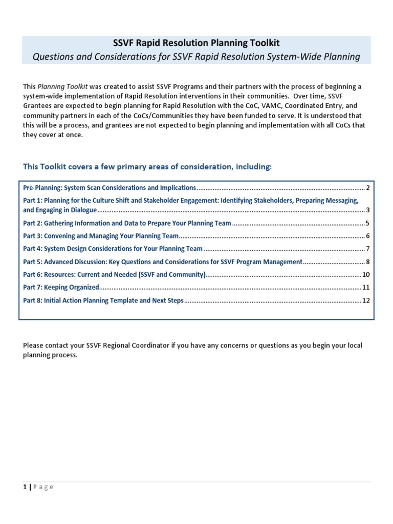 Questions and Considerations For SSVF Rapid Resolution System-Wide ...