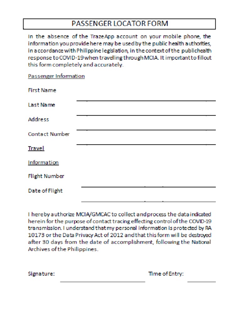 Passenger Locator Form | PDF