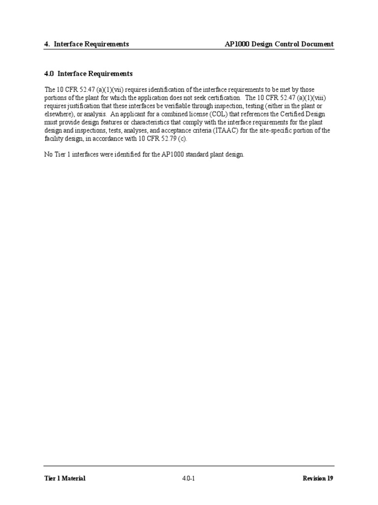 Interface Requirements AP1000 Design Control Document 4.0 Interface ...