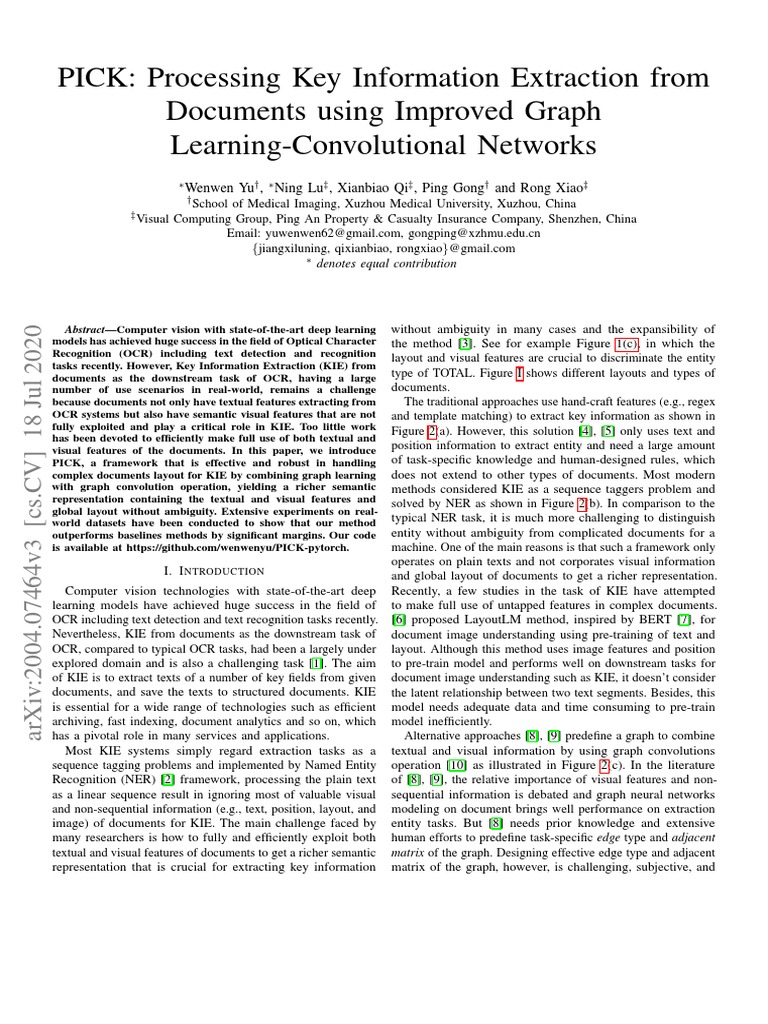 PICK: Processing Key Information Extraction From Documents Using Improved Graph Learning ...