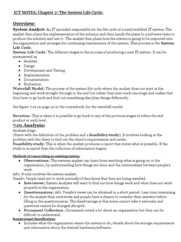 ICT NOTES - Chapter 7 - The System Life Cycle | PDF | Computer Hardware ...